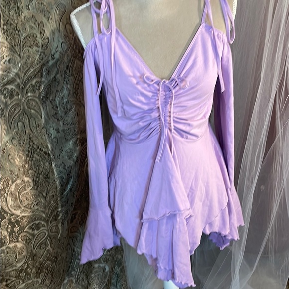 Dolls Kill | Tops | Dolls Kill Purple Asymmetrical Flutter Sleeve ...
